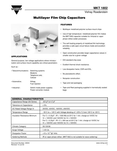 MKT 1802 Multilayer Film Chip Capacitors - Datasheet Catalog