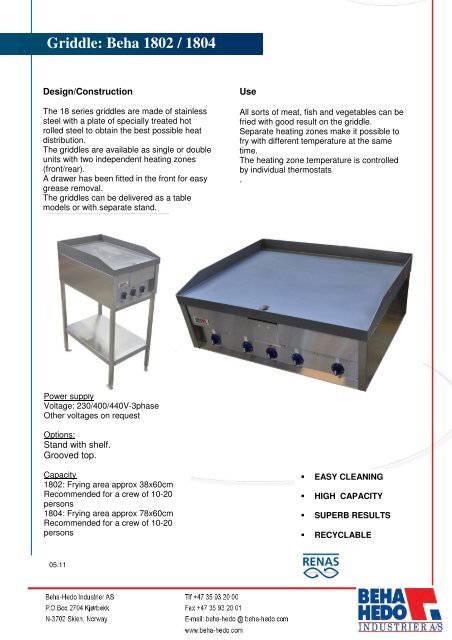 Griddle: Beha 1802 / 1804 - Beha Hedo