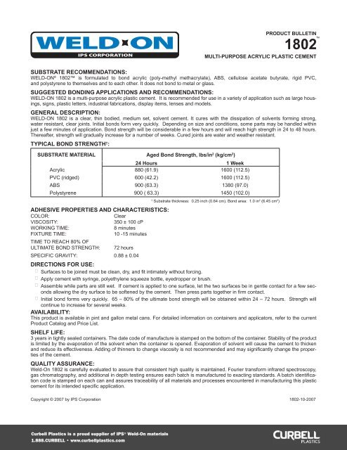 Weld On 1802 Data Sheet (multi-purpose acrylic ... - Curbell Plastics