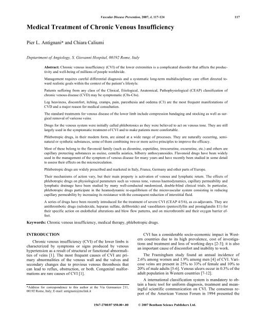 Medical Treatment of Chronic Venous Insufficiency - IngentaConnect