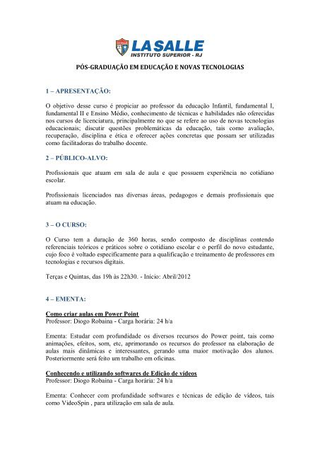 + saiba mais sobre o curso - Unilasalle-RJ + saiba mais sobre o curso - Unilasalle-RJ