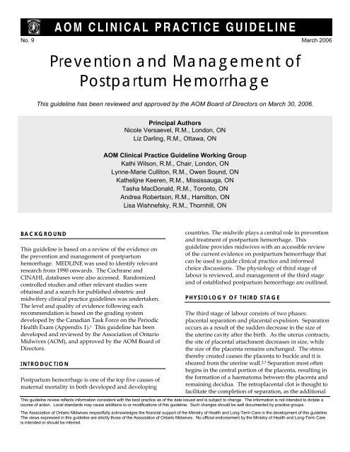 No. 9 - Prevention and Management of Postpartum Hemorrhage