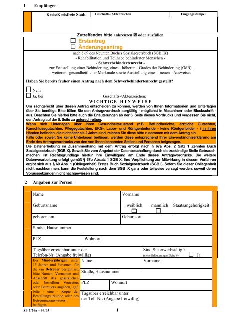 Antrag auf Anerkennung / Änderung einer Schwerbehinderung