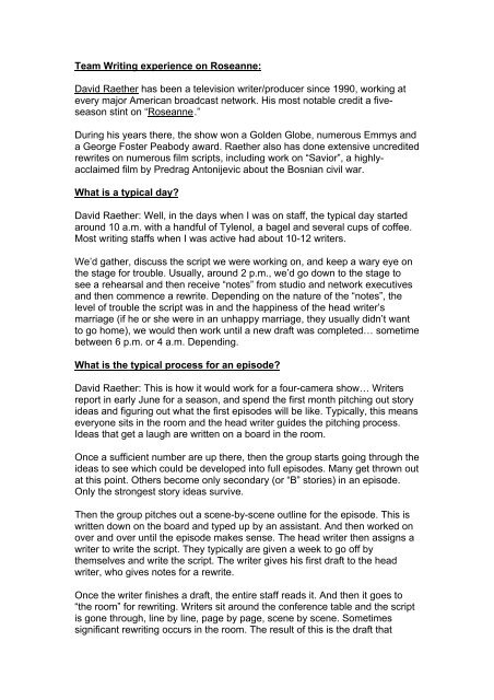 Team Writing experience on Roseanne: David Raether has ... - 162MC