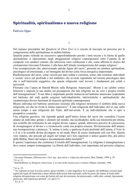 Spiritualità, spiritualismo e nuova religione - chiesa battista di Cagliari