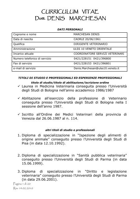 CURRICULUM CURRICULUM VITAE Dott. DENIS MARCHESAN ...