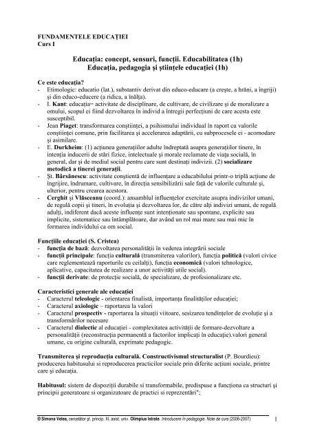 concept, sensuri, funcţii. Educabilitatea. Educaţia, pedagogia şi ...