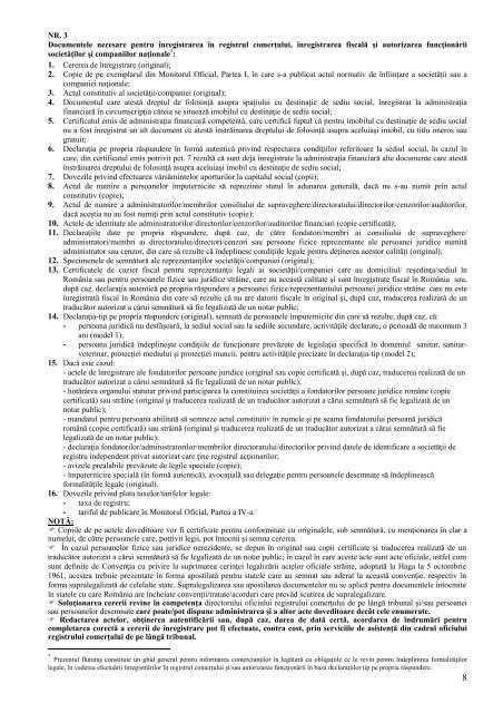 NR. 3 Documentele necesare pentru înregistrarea în registrul - ONRC