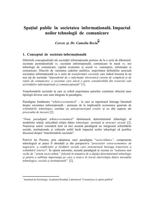 Spatiul public în societatea informationala. Impactul noilor tehnologii ...