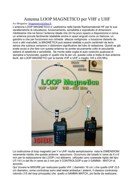 Antenna LOOP MAGNETICO per VHF e UHF - I6IBE