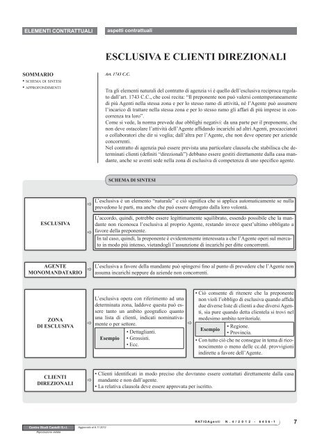 ESCLUSIVA E CLIENTI DIREZIONALI - Ratio