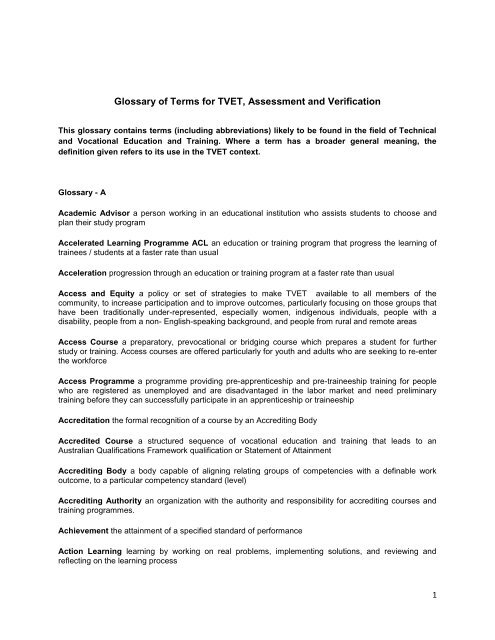 Glossary of Terms for TVET, Assessment and ... - Unesco-Unevoc