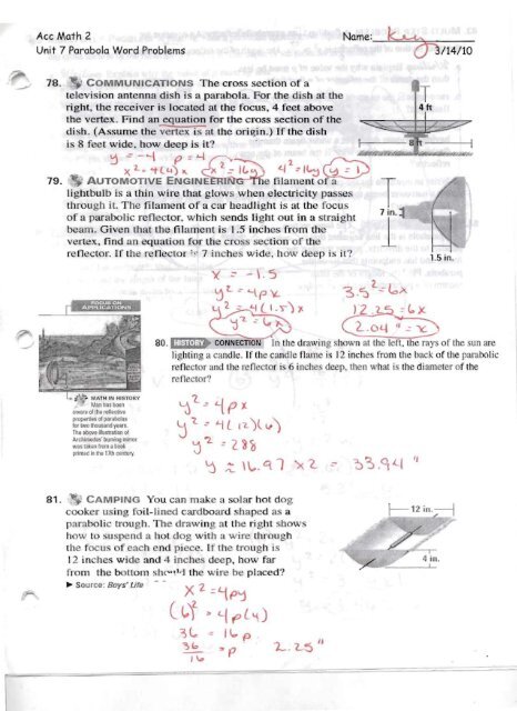 Parabola Word Problems Solutions Parabola Word Problems Solutions