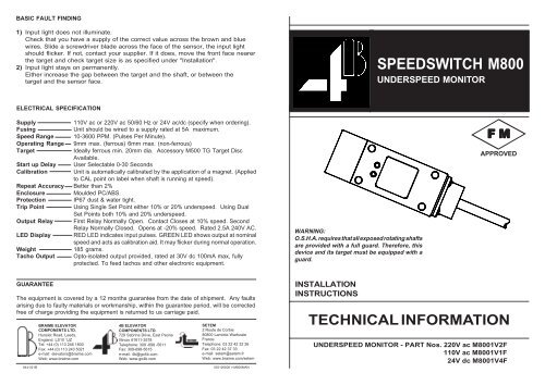 SPEEDSWITCH M800 - 4B Braime Elevator Components