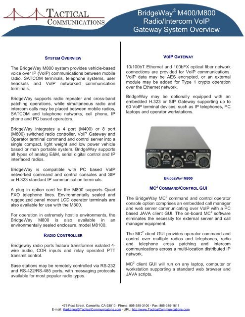 BridgeWay M400/M800 Radio/Intercom VoIP Gateway System ...