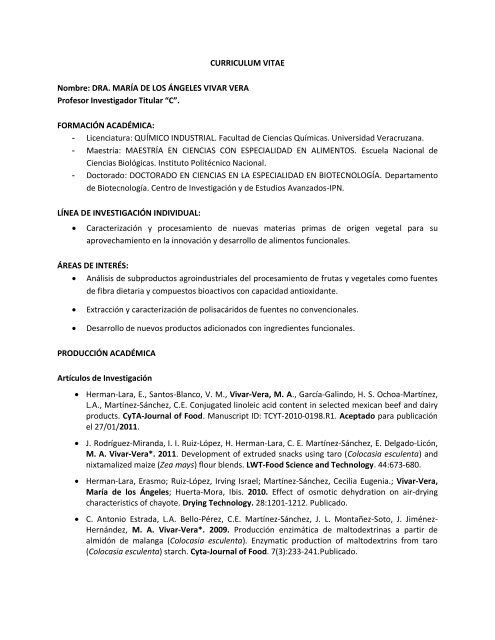 CURRICULUM VITAE Nombre: DRA. MARÍA DE LOS ÁNGELES ...