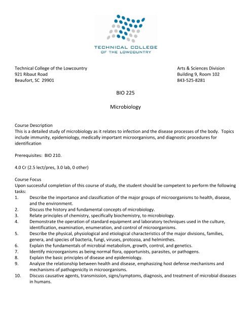 BIO 225 Microbiology - Technical College of the Lowcountry