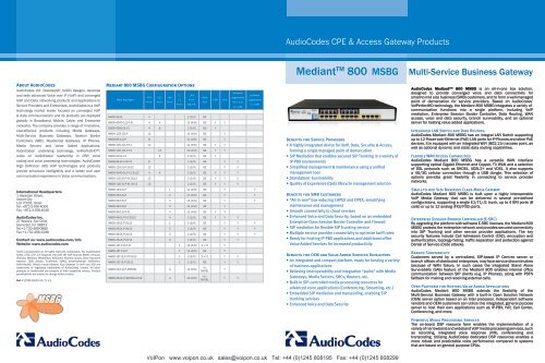 Audiocodes Mediant 800 Gateway Datasheet ... - VoIPon Solutions