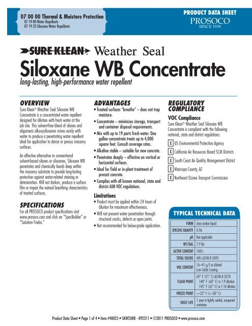 Siloxane WB Concentrate - PROSOCO, Inc.