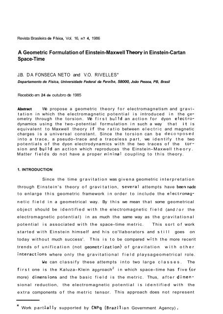 A Geometric Formulation of Einstein-Maxwell Theory in Einstein ...