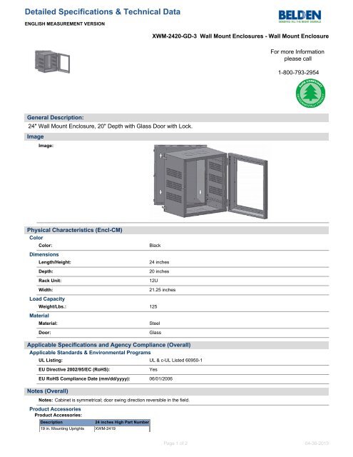 XWM-2420-GD-3 Technical Data Sheet (English) - Belden