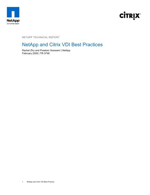 Netapp Technical Report Virtual Desktop Alliance