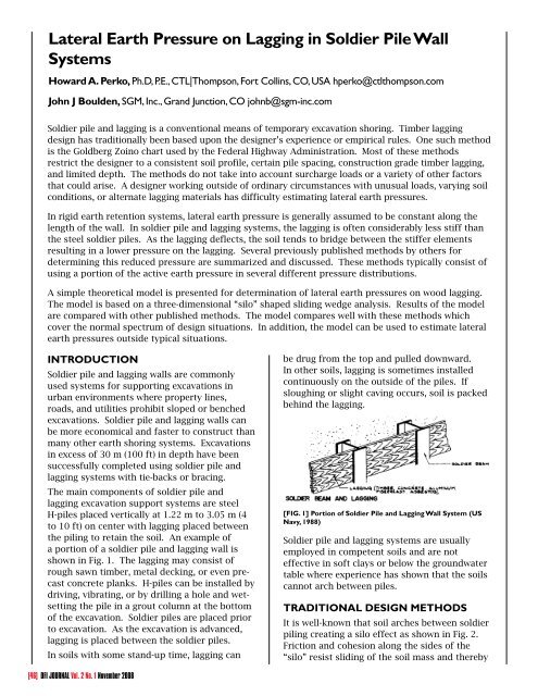 Lateral Earth Pressure on Lagging in Soldier Pile Wall Systems