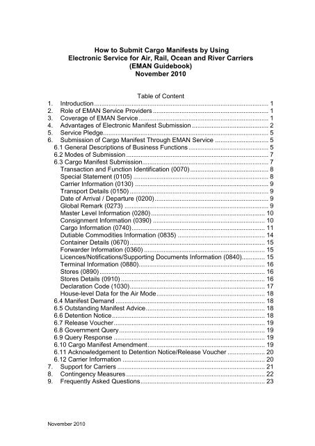 How to Submit Cargo Manifests by Using Electronic Service for Air ...