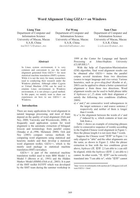 Word alignment using GIZA++ on Windows - Machine Translation ...