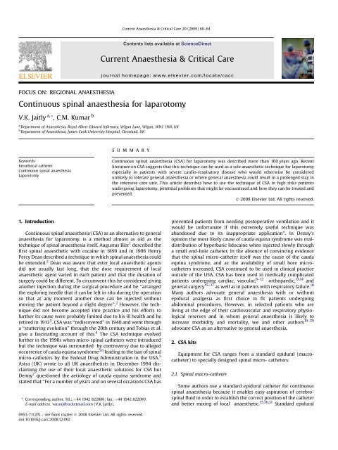 Continuous spinal anaesthesia for laparotomy