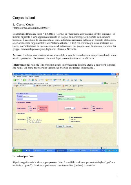Il CORIS/CODIS e il La Repubblica Corpus. Esempi di funzionamento