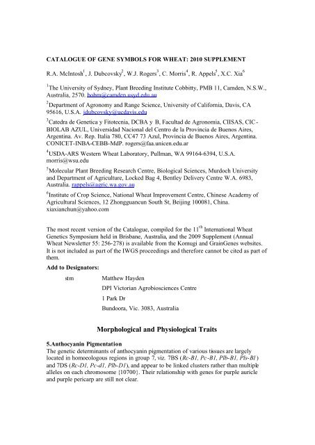 CATALOGUE OF GENE SYMBOLS FOR WHEAT: 2010 ... - SHIGEN