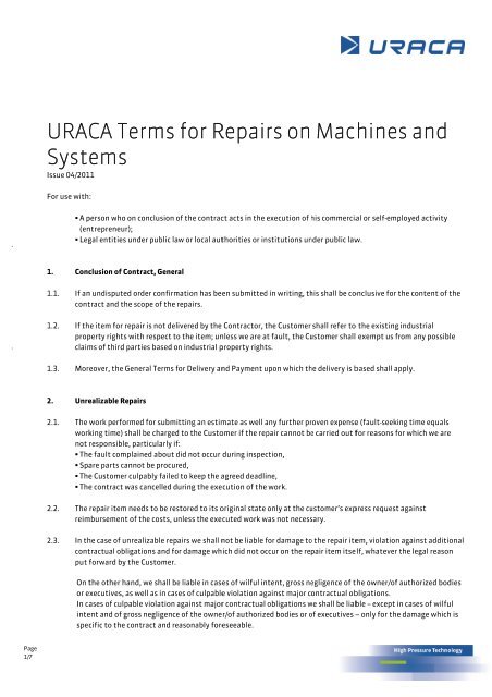 Terms of repair - uraca