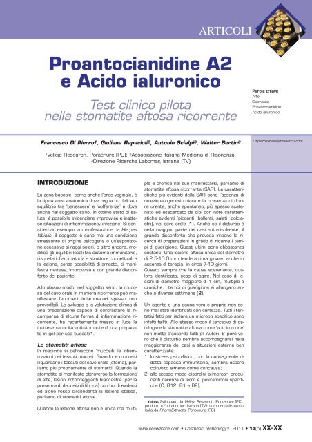 Proantocianidine A2 e Acido ialuronico
