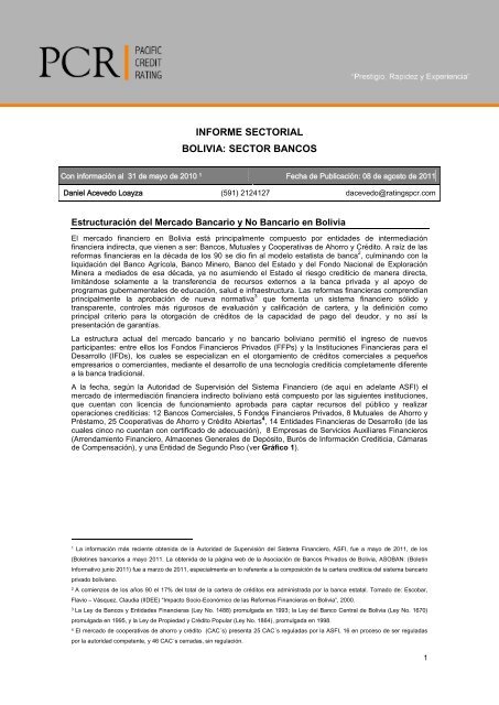 informe sectorial bolivia: sector bancos - Pacific Credit Rating