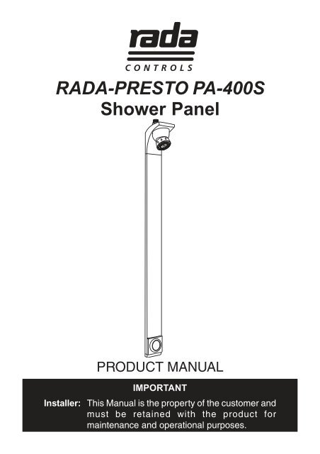 Rada-Presto PA-400S Shower Panels