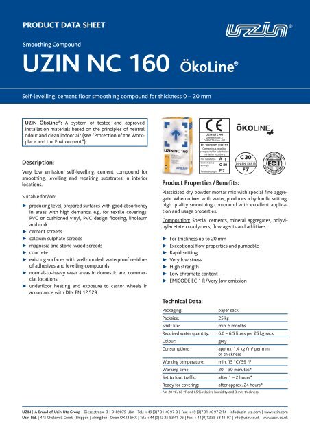 uzin nc 160 product data sheet - Uzin Utz AG