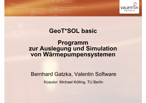 GeoT*SOL basic Programm zur Auslegung und ... - Valentin Software