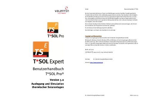 Benutzerhandbuch T*SOL Pro® - Valentin Software