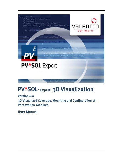 PV*SOL® Expert: 3D Visualization - Manual - Valentin Software