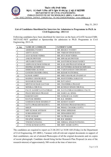 Tkkuin vfHk;kaf=zdh foHkkx Hkkjrh; izkS|ksfxdh laLFkku (dk ... - IT bhu