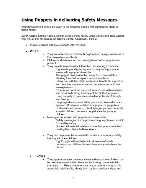 Factsheet - Using Puppets in delivering Safety Messages - RoSPA
