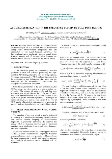 ADC characterization in the frequency domain by dual tone testing