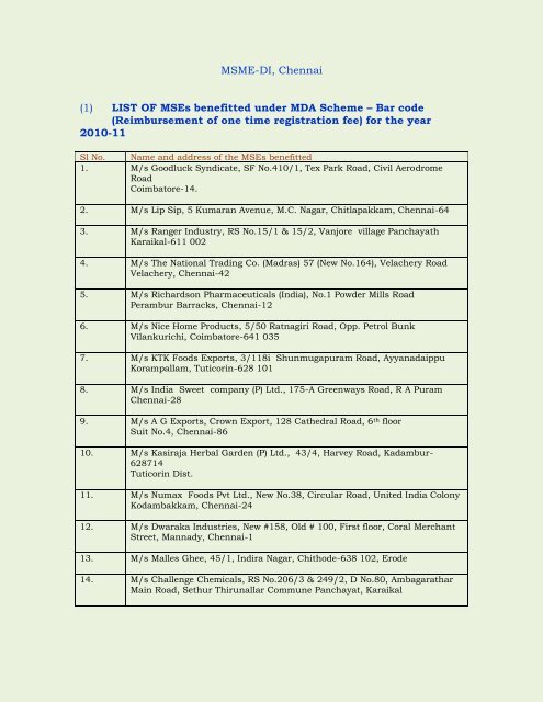 MSME-DI, Chennai (1) LIST OF MSEs benefitted under ... - Dc Msme