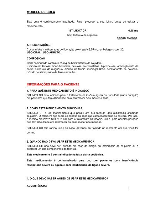 MODELO DE BULA INFORMAÇÕES PARA O PACIENTE