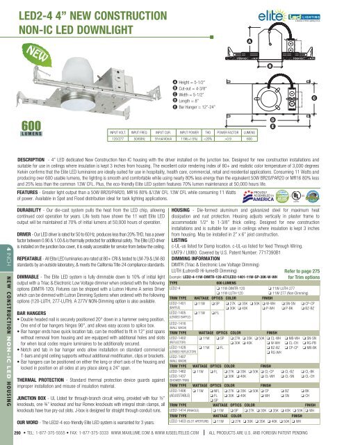 led2-4 4” new construction non-ic led downlight - Elite Lighting ...
