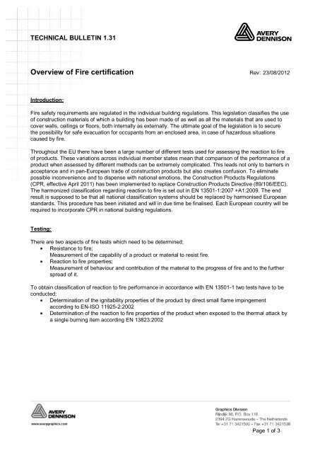 Reaction to fire classification - Avery Dennison