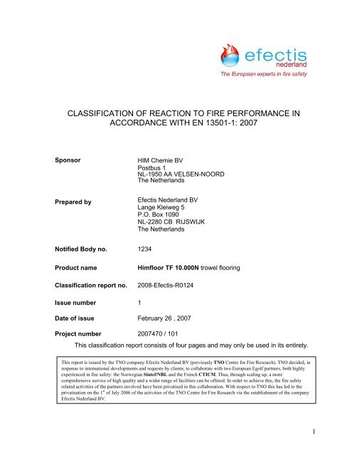 classification of reaction to fire performance in accordance ... - Himfloor
