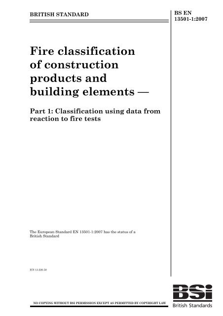 Fire classification of construction products and building elements