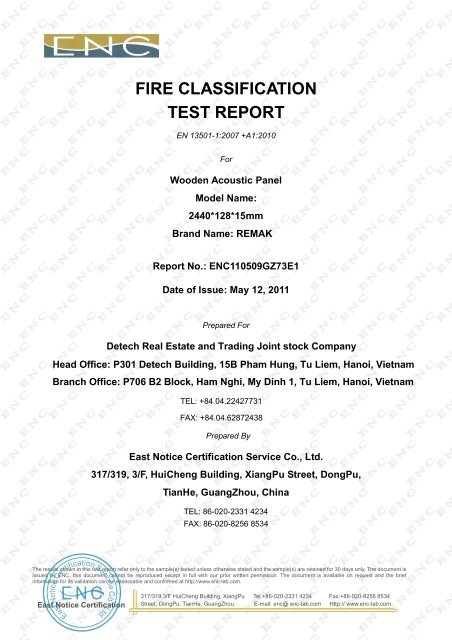 FIRE CLASSIFICATION TEST REPORT FIRE CLASSIFICATION TEST REPORT